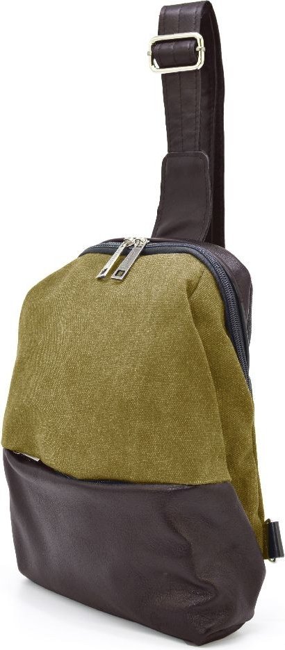Мужской рюкзак-слинг на одно плечо из натуральной кожи и текстиля TARWA ...